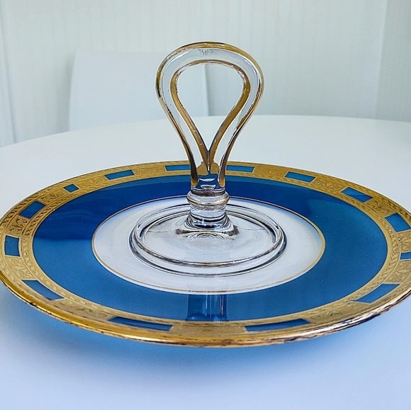 Dining | Vtg Mcm Tiffin Style Art Deco Tray Platter 22k Aqua Appetizer ...